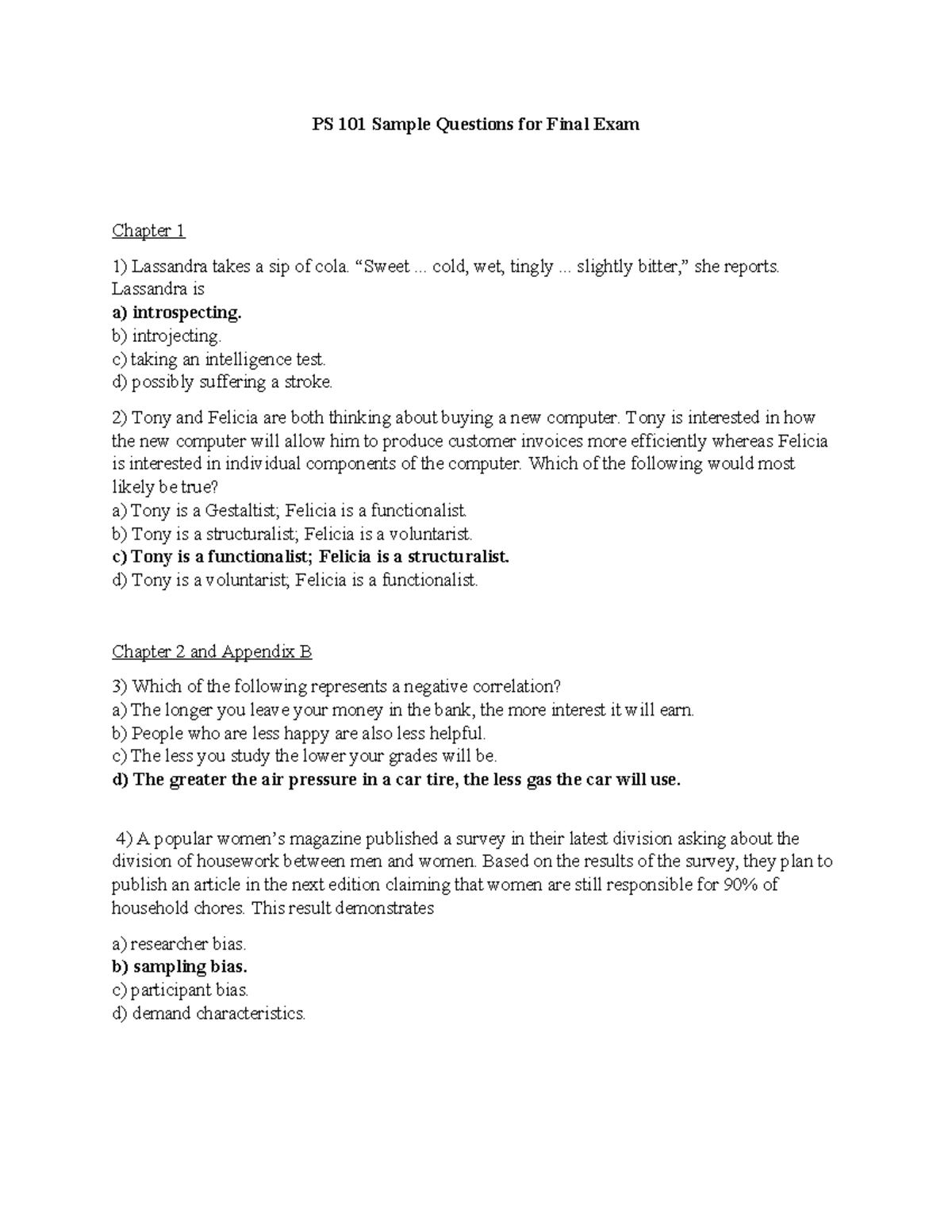 Sample Questions for PS 101 F2022 Final Exam with Answers - PS 101 ...