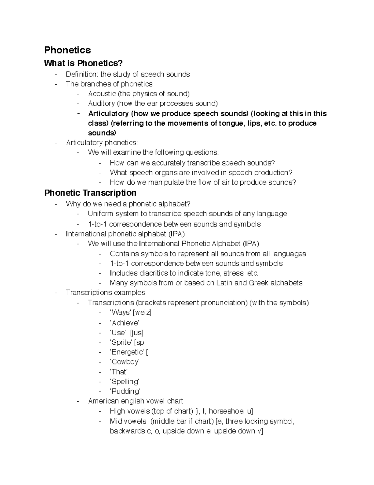 Ling 101 lecture 2 notes - at University of Delaware - Phonetics What ...