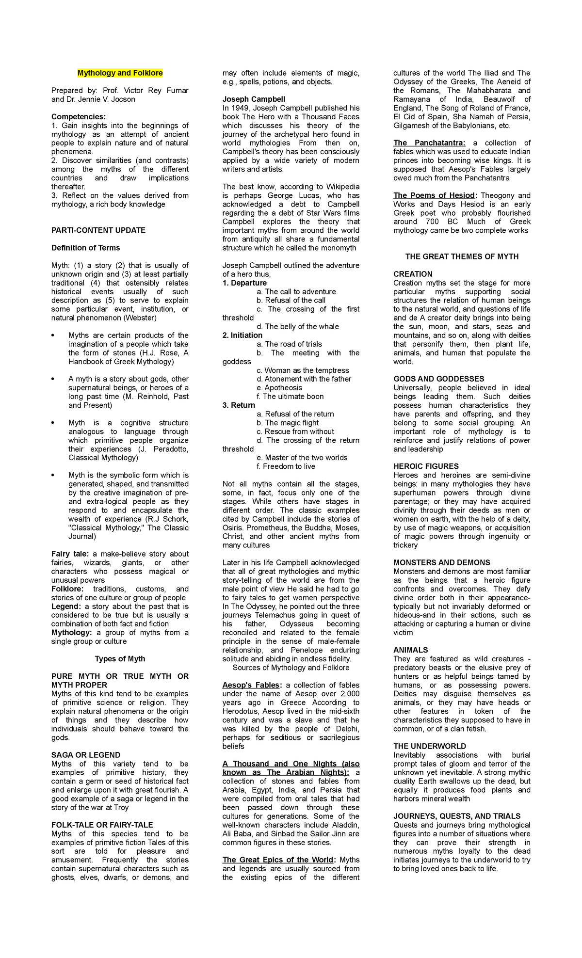 Mythology and Folklore - Mythology and Folklore Prepared by: Prof ...