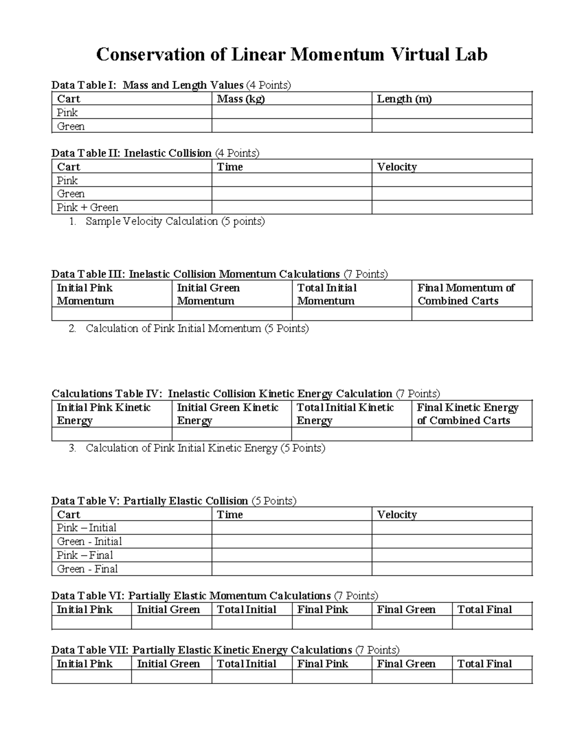 Conservation Of Linear Momentum Virtual Lab Form - Conservation of ...