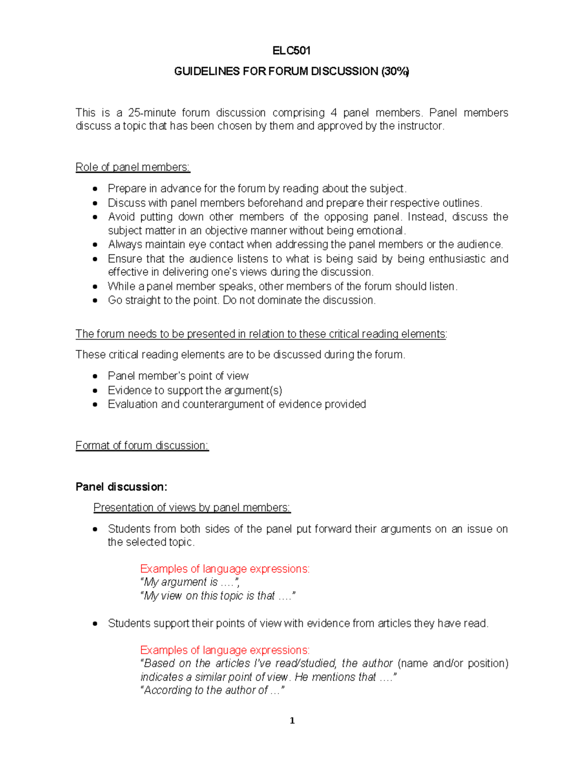 3 Guidelines FOR Forum Discussion - 1 ELC GUIDELINES FOR FORUM ...