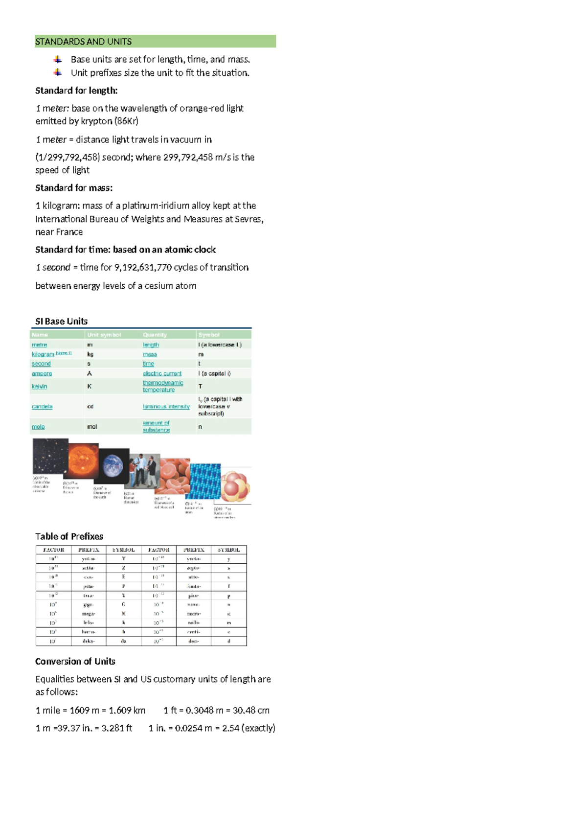 Summary - bbbb - STANDARDS AND UNITS Base units are set for length ...
