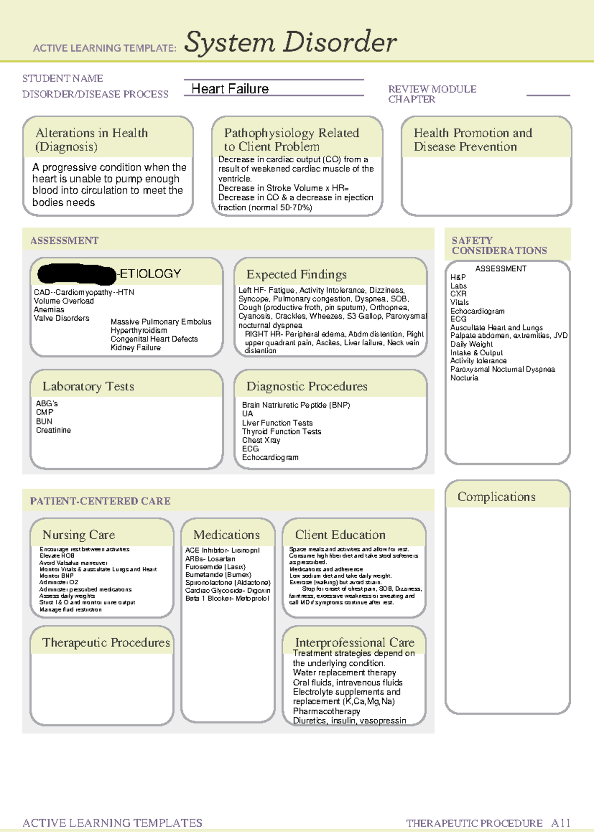 Heart Failure - ATI TEMPLATE - STUDENT NAME DISORDER/DISEASE PROCESS ...