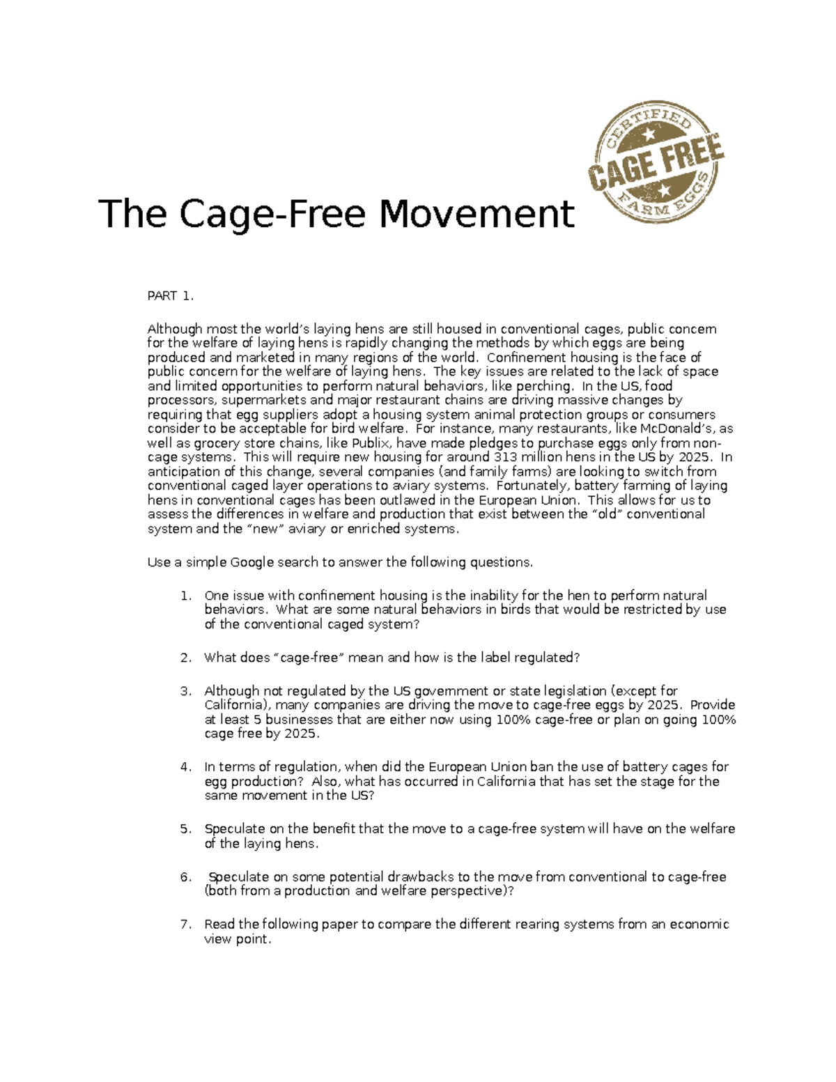 Welfare case study cage-free-3 - The Cage-Free Movement PART 1 ...
