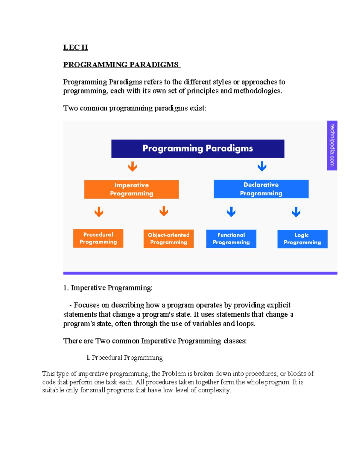 Cosc 104 Lec Iieaconic Ruto Tax Lec Ii Programming Paradigms Programming Paradigms Refers To 