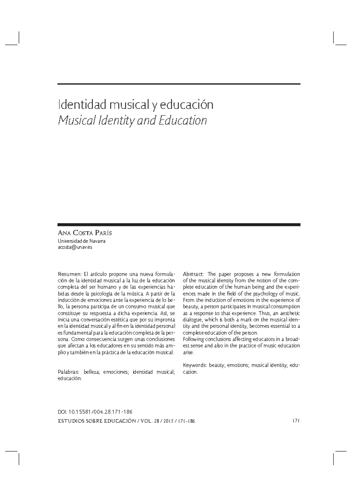 Identidad musical y educación musical - Identidad musical y educación ...