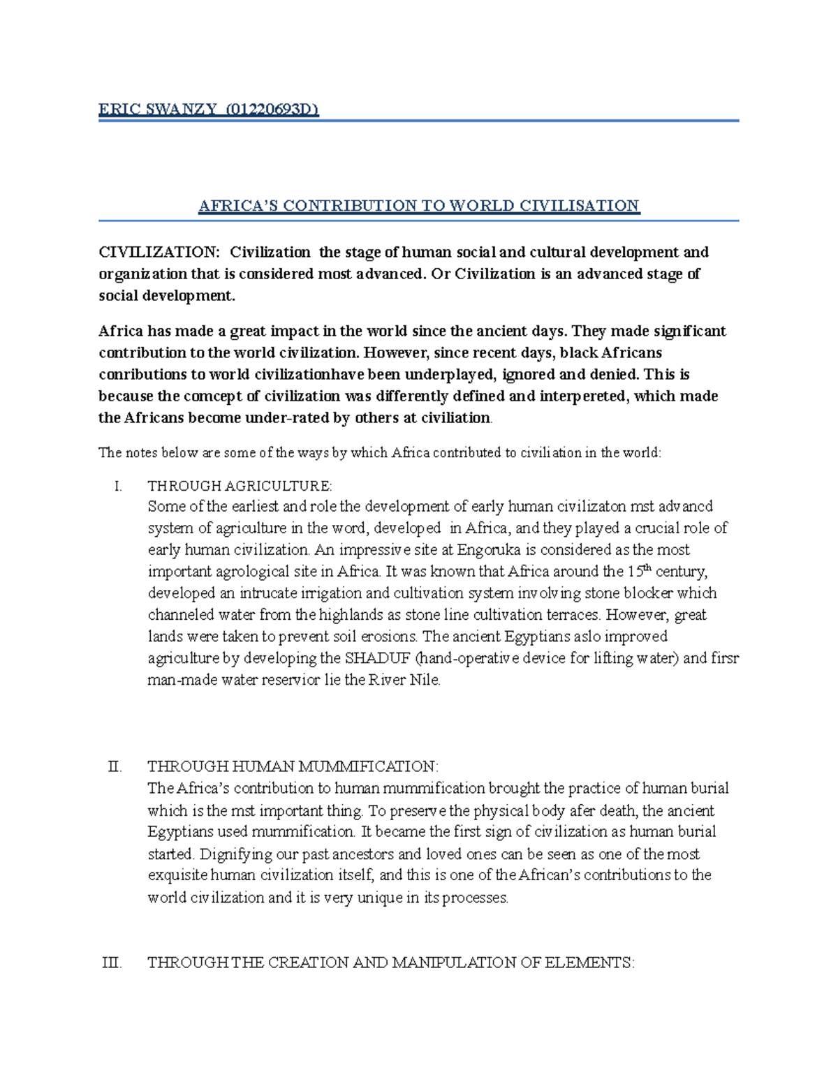 Africa - ERIC SWANZY (01220693D) AFRICA’S CONTRIBUTION TO WORLD ...