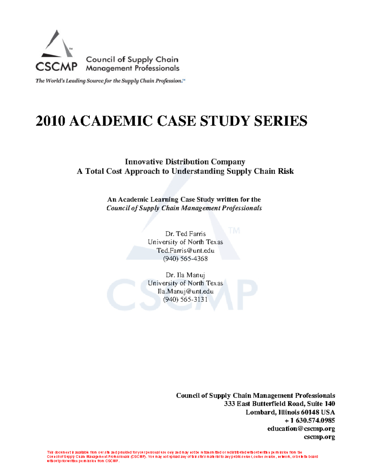 5 Case IDC - Ejercicios de provvedor - 2010 ACADEMIC CASE STUDY SERIES Innovative Distribution ...
