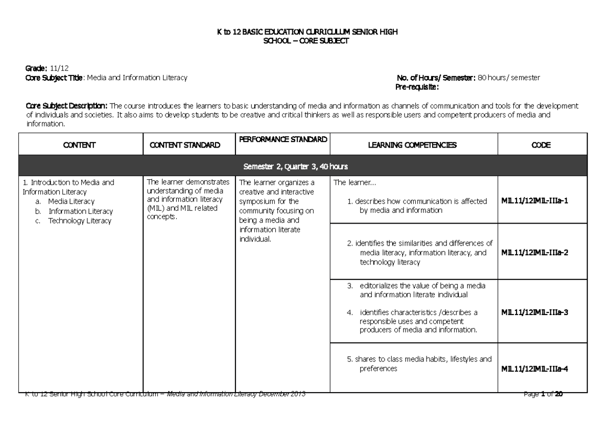 MIL Curriculum Guide - Media and Info Lot - K to 12 BASIC EDUCATION ...