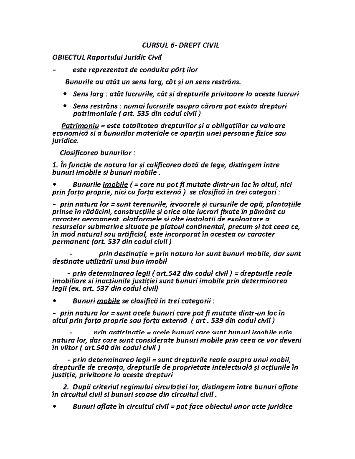Cursul 6- Civil - CURSUL 6- DREPT CIVIL OBIECTUL Raportului Juridic ...