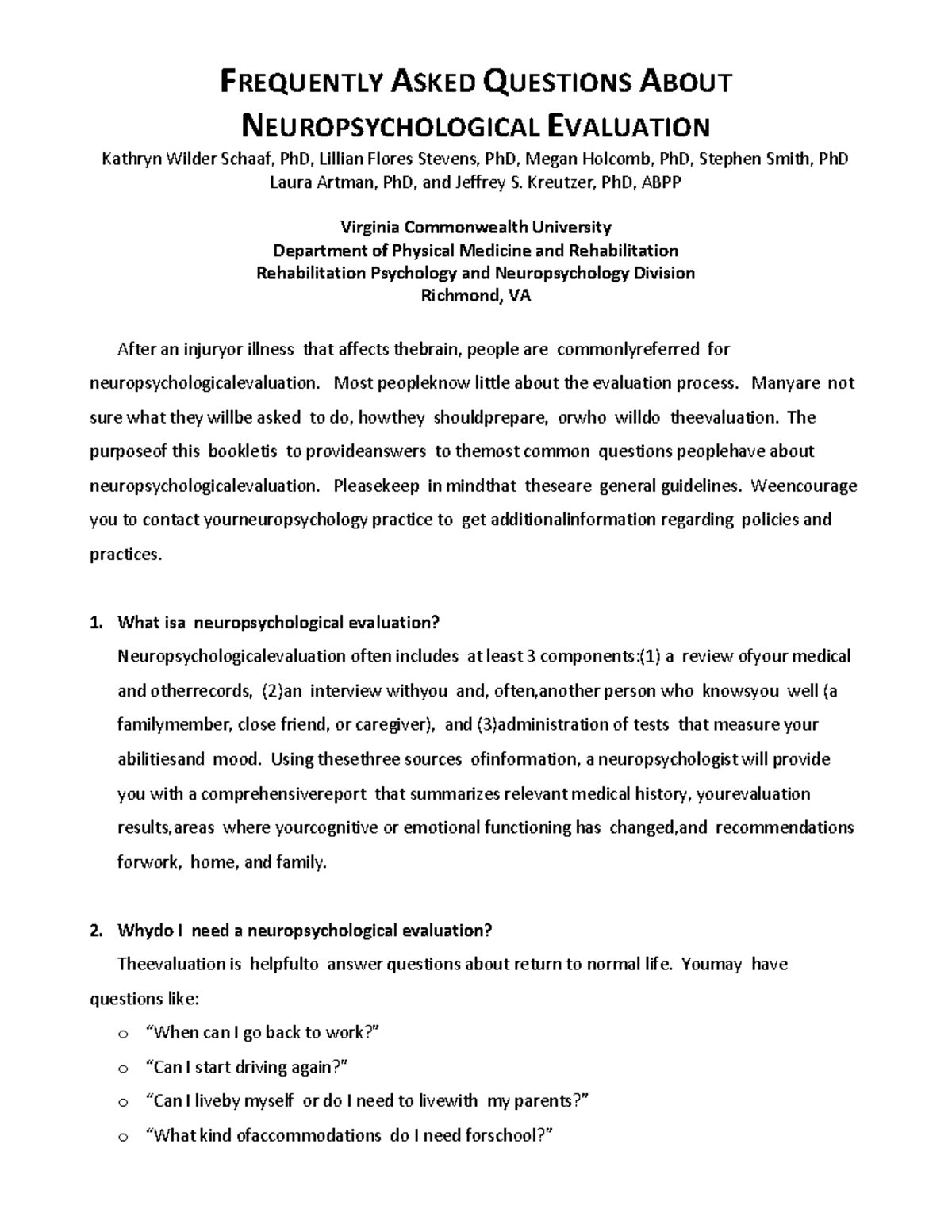 Neuropsych FAQ - FAQ - F REQUENTLY ASKED QUESTIONS ABOUT ...