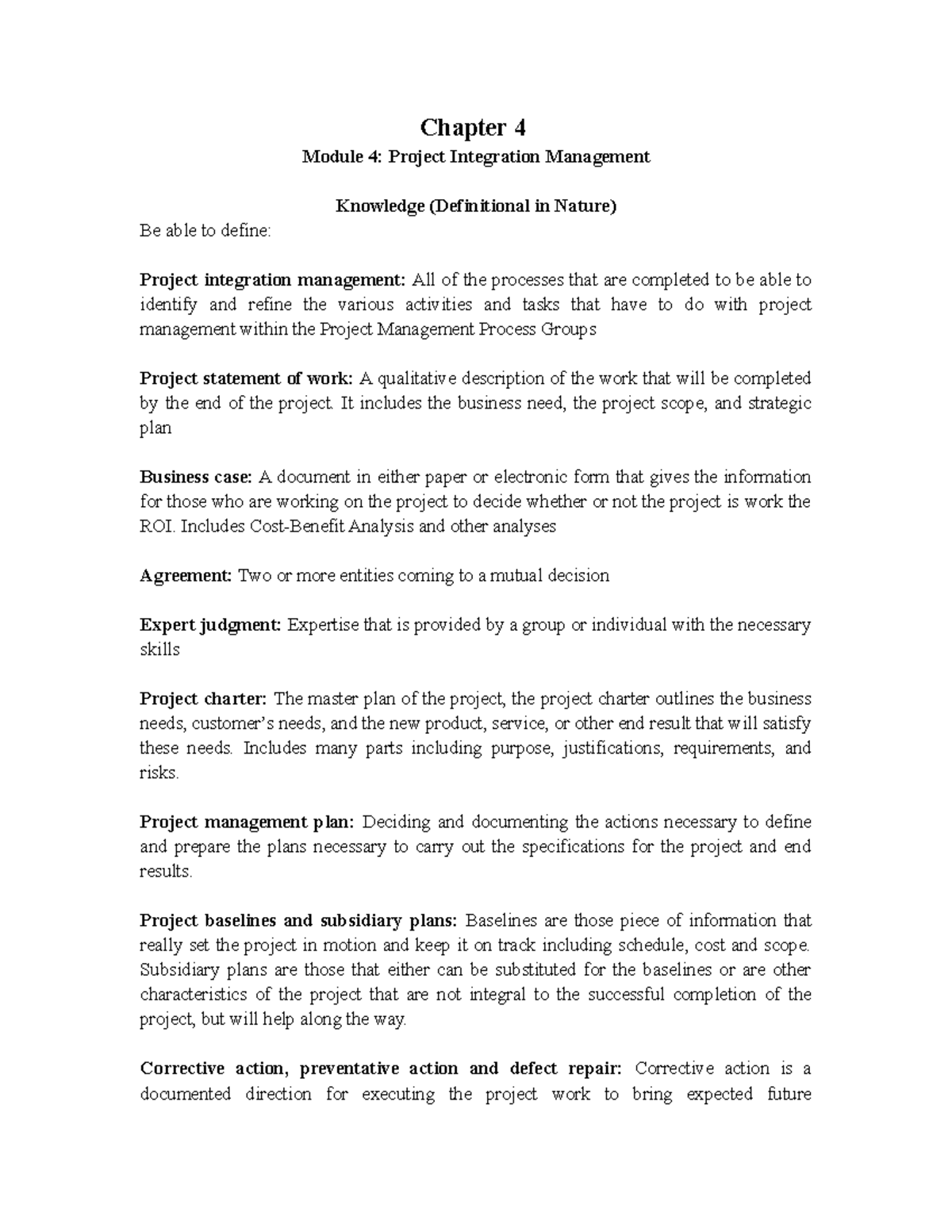 Critical Issues Chapter 4 - Chapter 4 Module 4: Project Integration ...