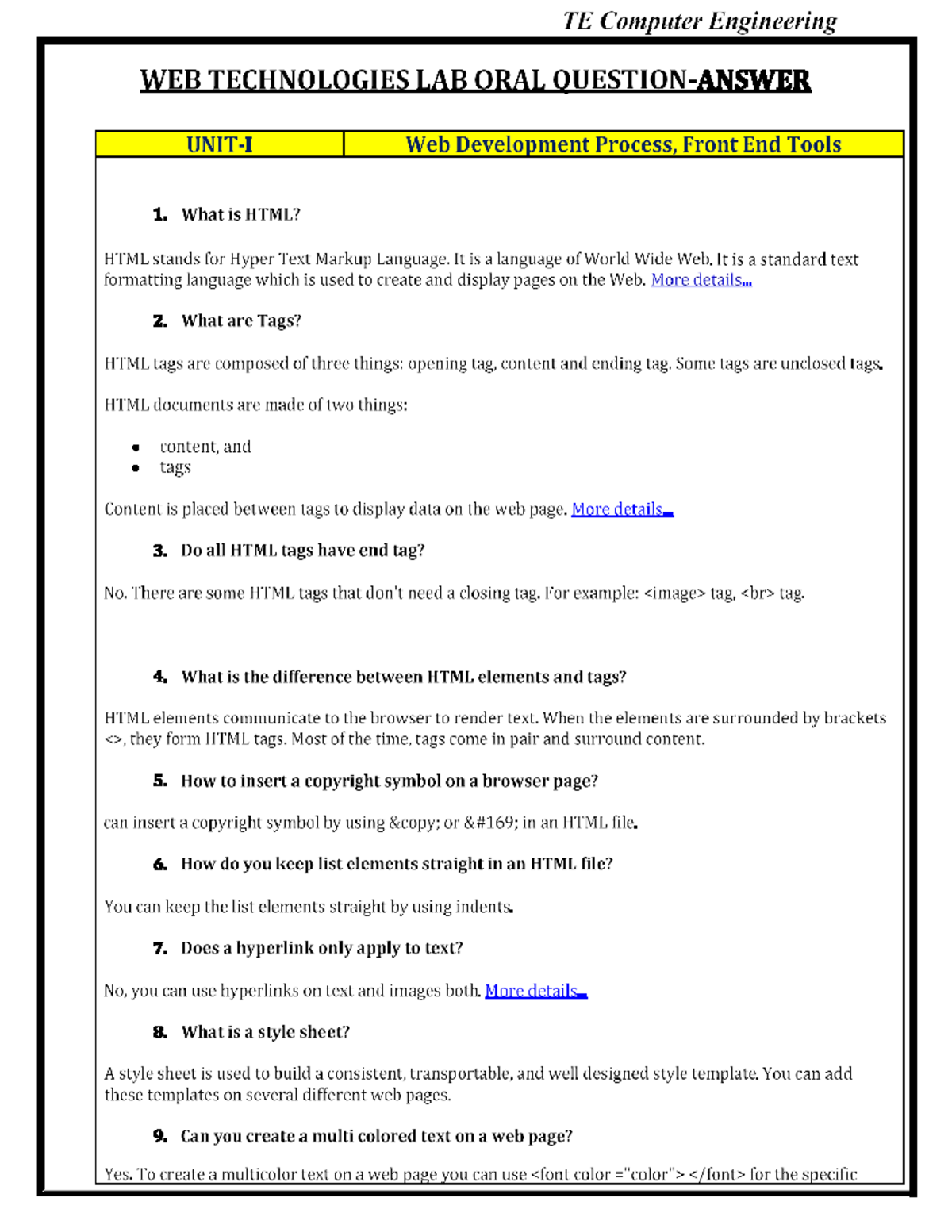 Oral question wt-1 - Web Technology - Studocu