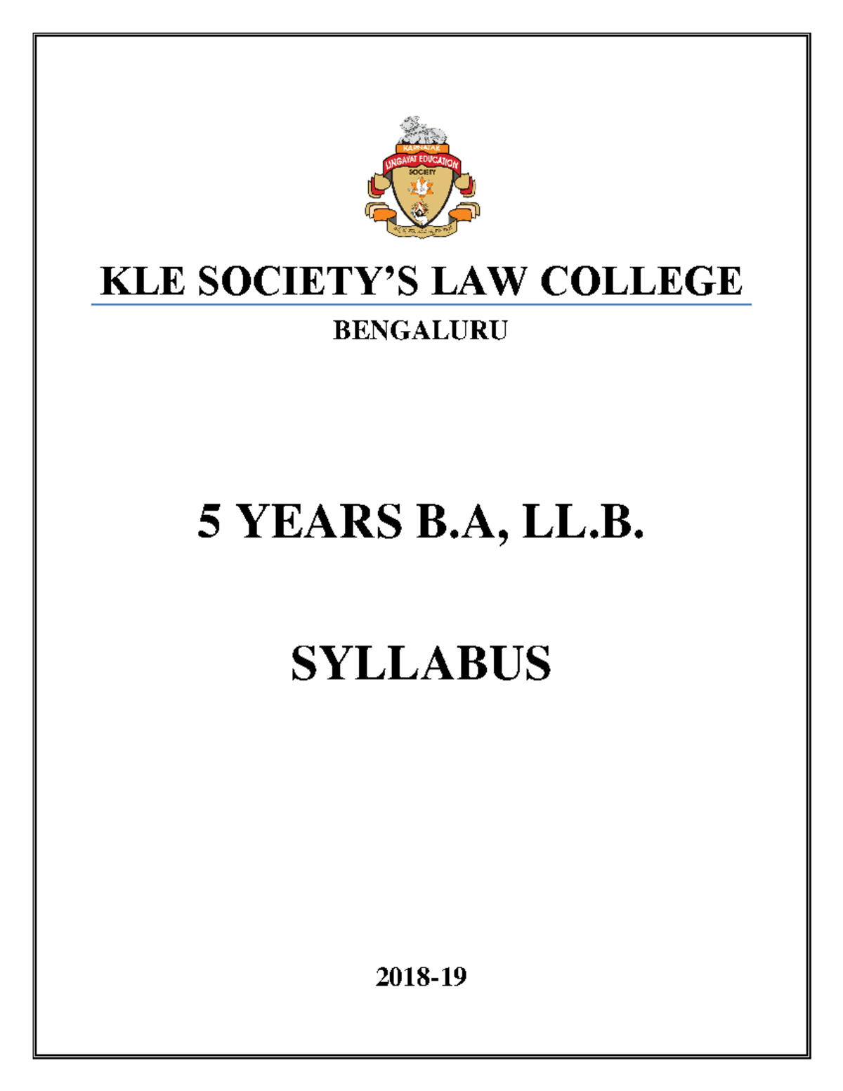 5 Yrs BA LLB Syllabus - KLE SOCIETY’S LAW COLLEGE BENGALURU 5 YEARS B ...