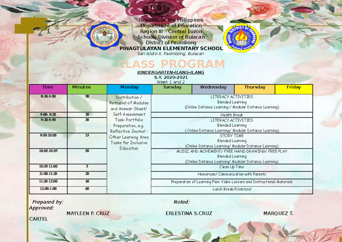 Class Program NEW - kinder - Republic of the Philippines Department of ...