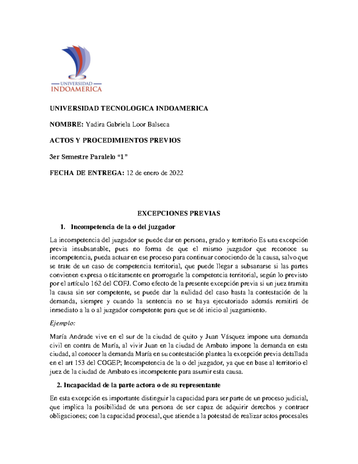 Excepciones Previas - actos y procedimientos previos - UNIVERSIDAD ...