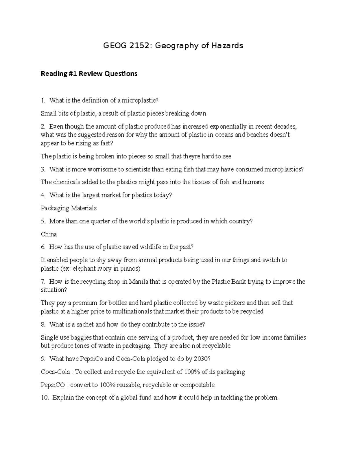 Reading 1 Questions - GEOG 2152: Geography of Hazards Reading #1 Review ...