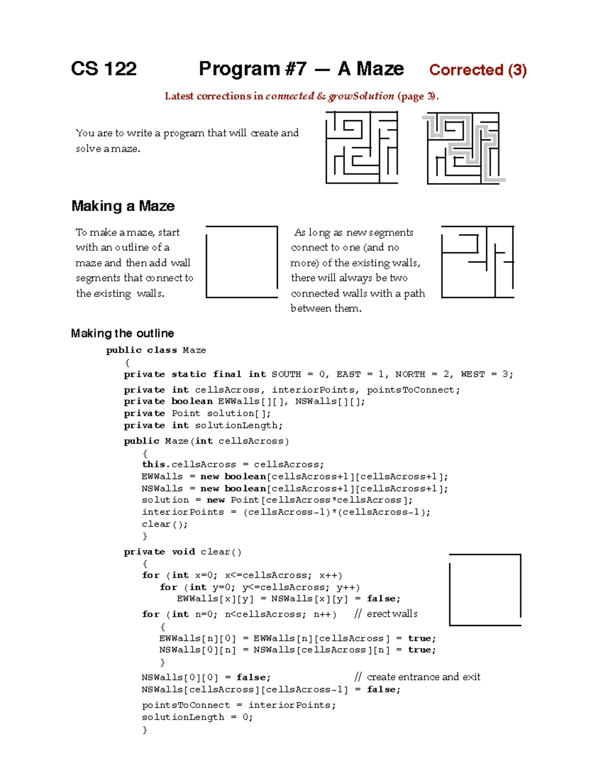 CS122 2011-2012 Assignment 7 - CS 122 Program #7 — A Maze Corrected (3 ...