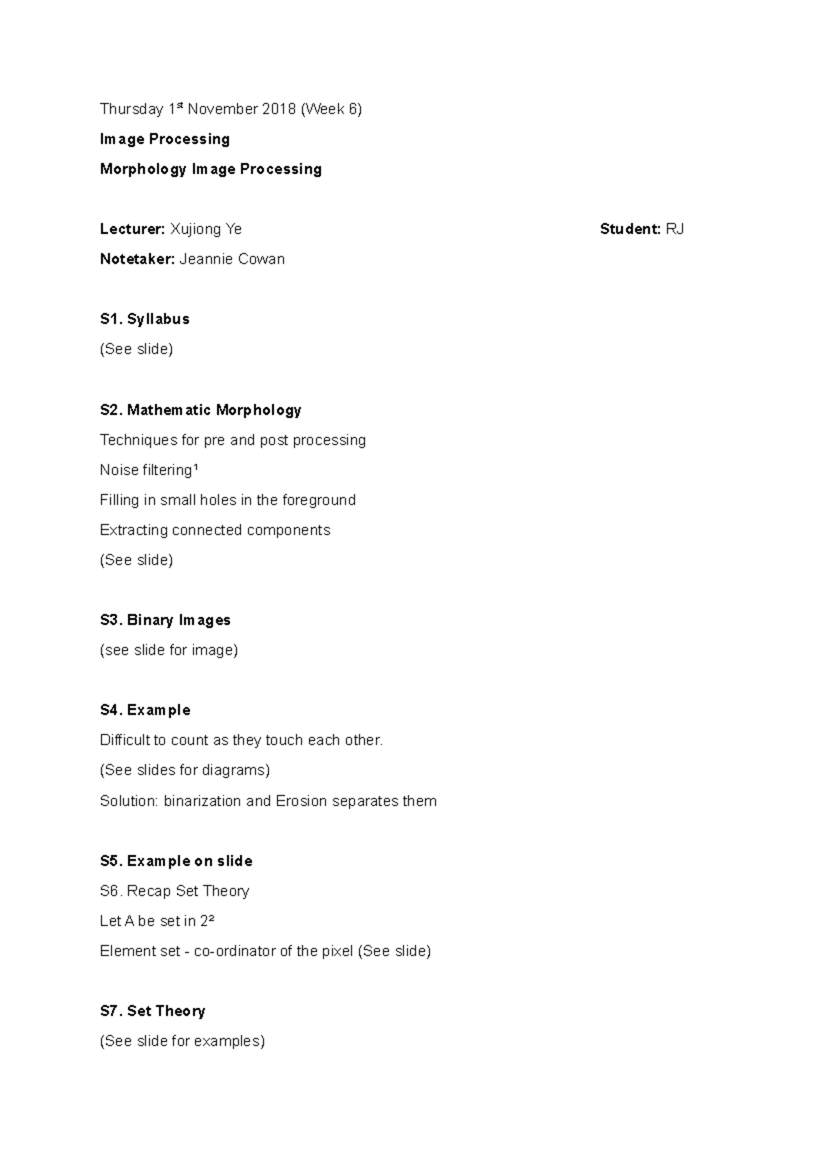 Thursday 1 November Week 6 Lecture 6 image processing - Thursday 1st ...