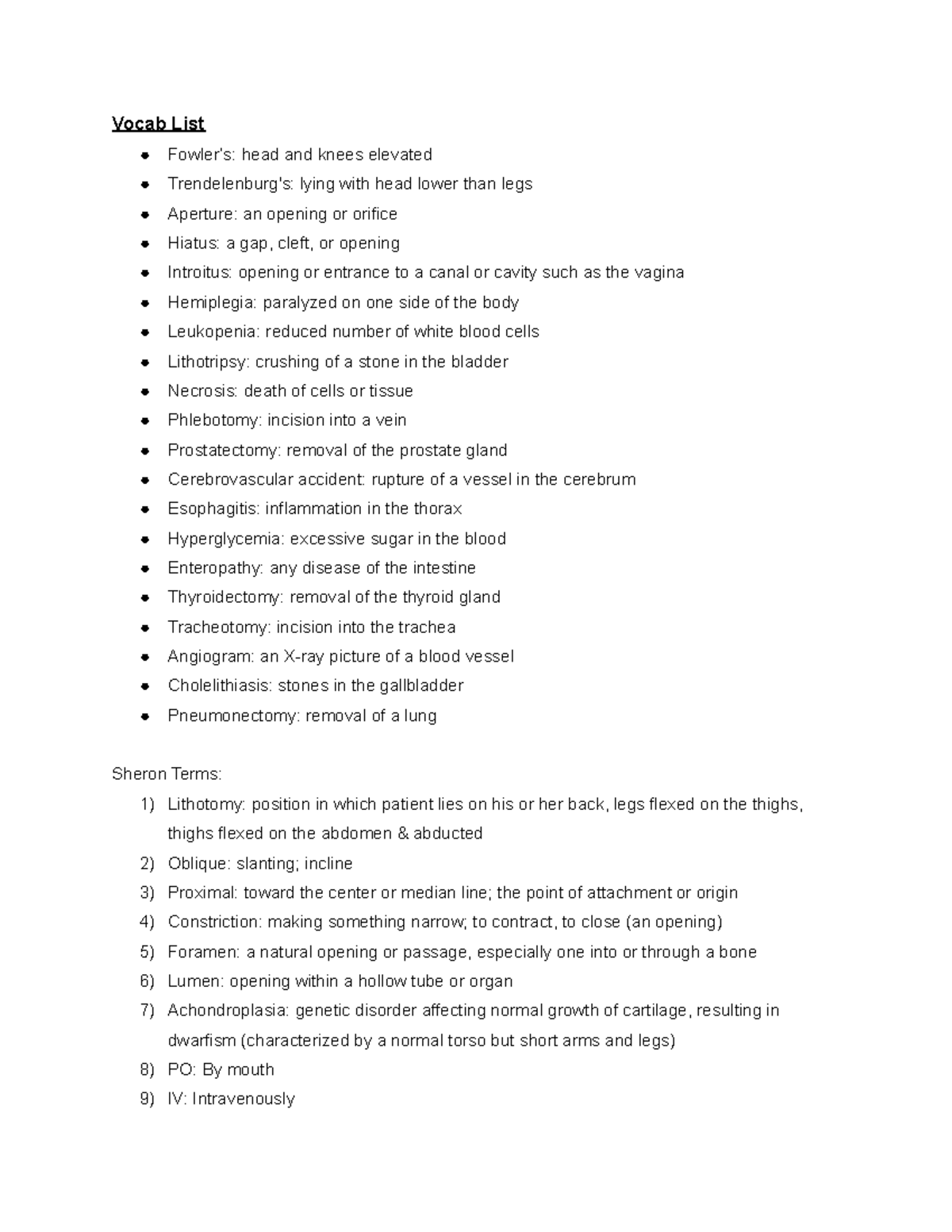 Skit Assignment - Vocab List Fowler’s: head and knees elevated ...