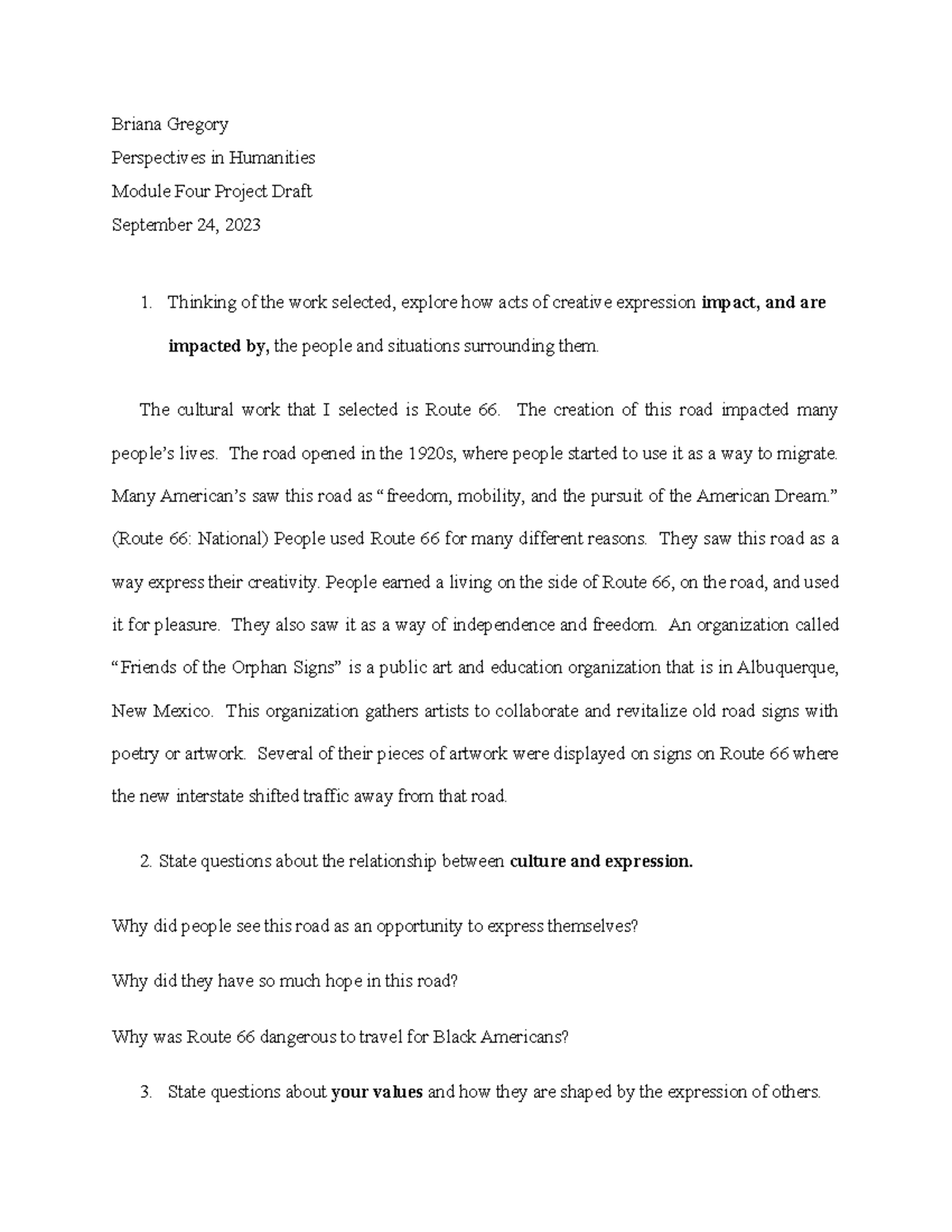 Week 4 Project Draft - Briana Gregory Perspectives in Humanities Module ...