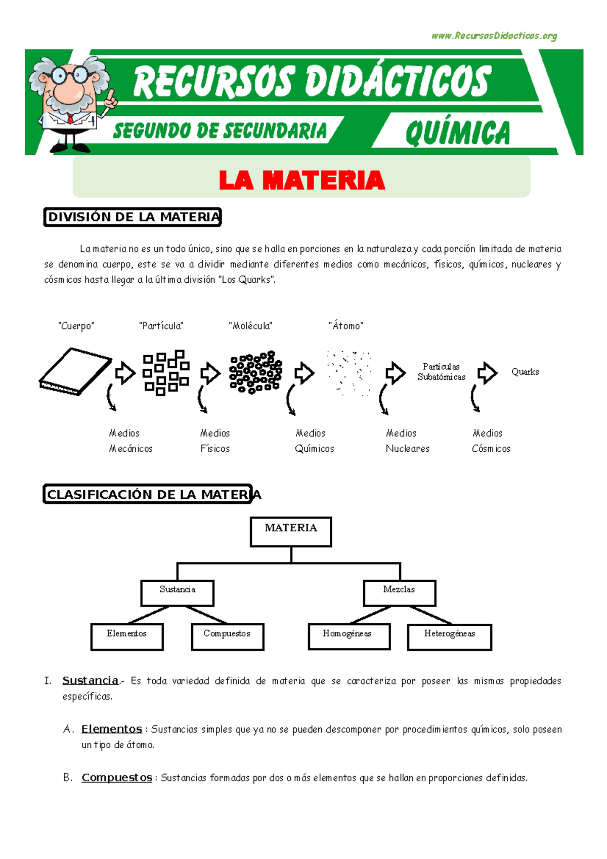Definicion de la Materia para Segundo de Secundaria - Quimica General ...