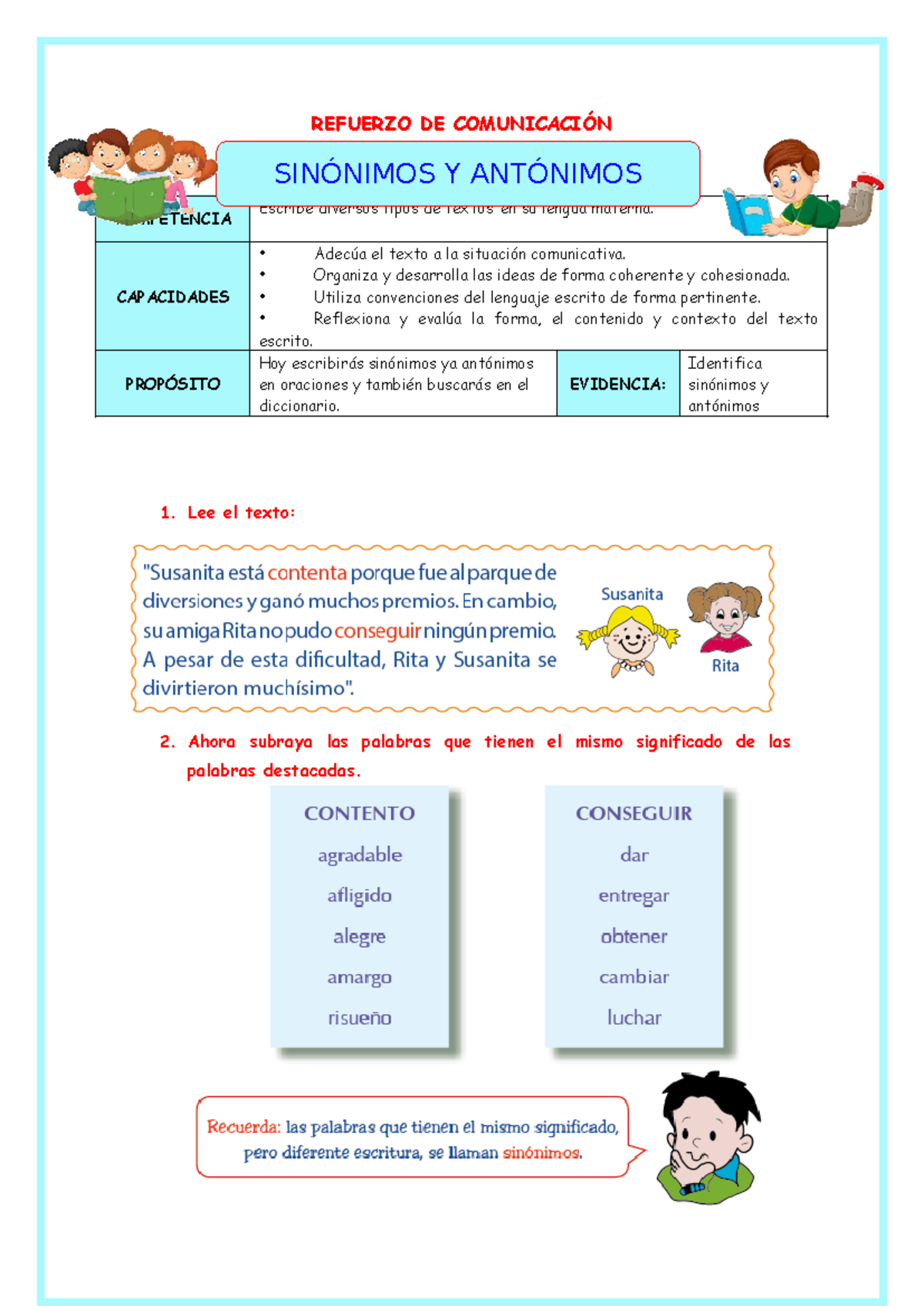 F. Refuerzo COMU Sinónimos Y Antonimos - REFUERZO DE COMUNICACIÓN ...
