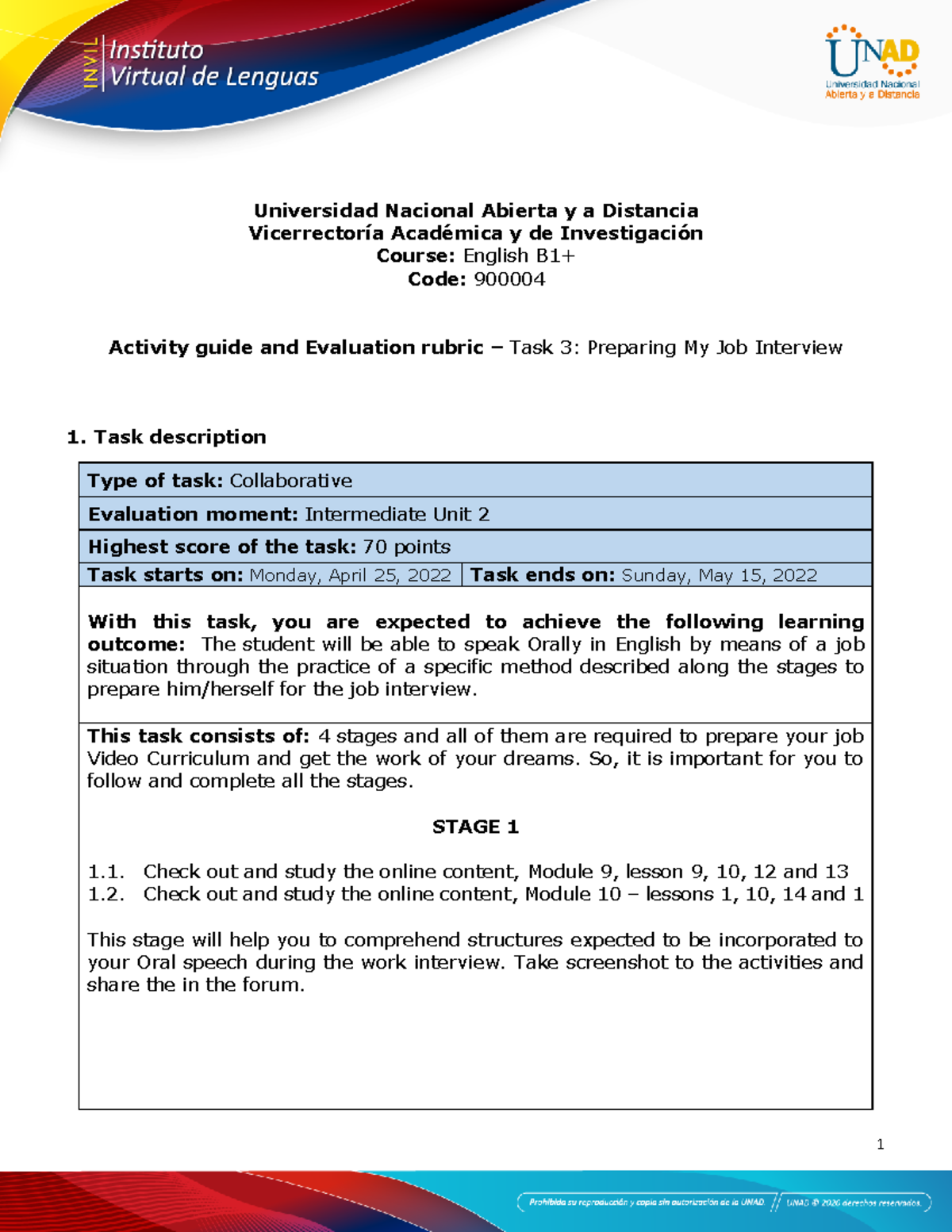 Activities guide and Evaluation rubric - Unit 2 -Task 3 - Preparing my ...