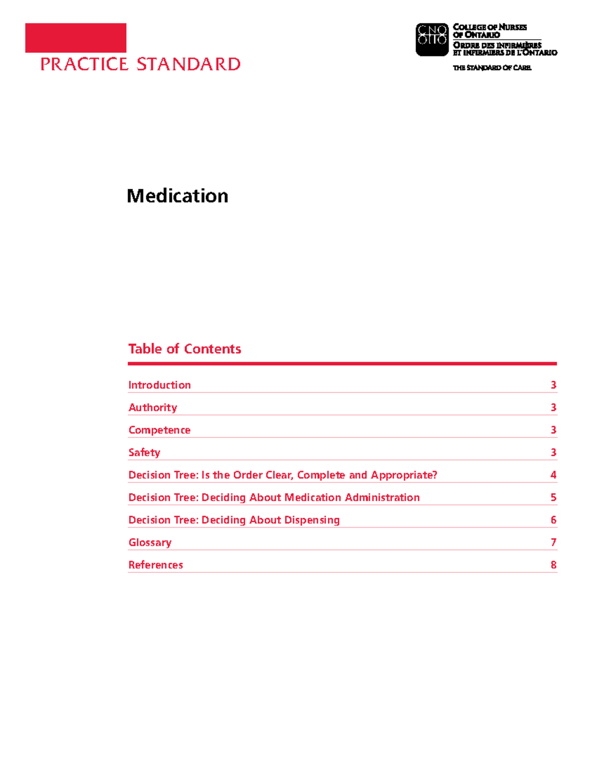 CNO Medication Practice Standard - PR ACTICE STANDARD Medication Table ...