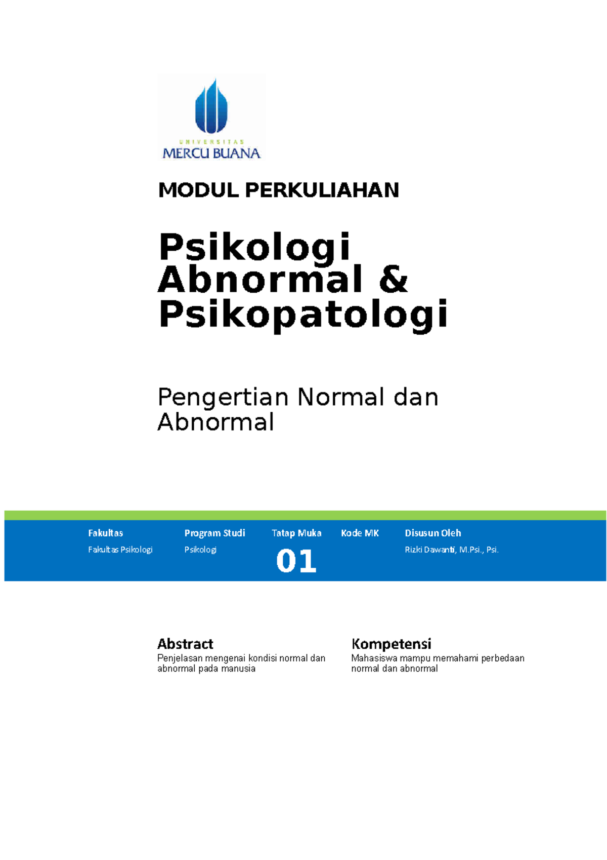 GGP 1 - MODUL PERKULIAHAN Psikologi Abnormal & Psikopatologi Pengertian ...