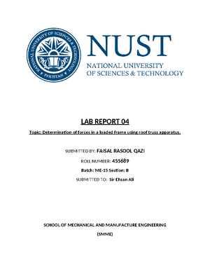 Mechanics LAB Report 01 - LAB REPORT 01 Topic: To find the co-efficient of friction using ...