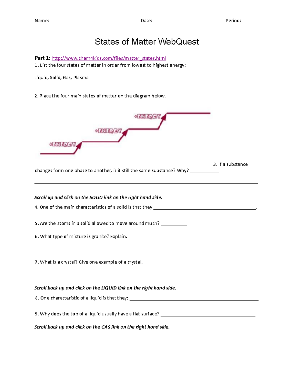 States of Matter Web Quest - Name ...