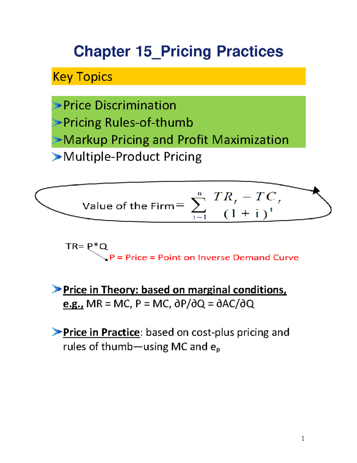 Chapter 15 Pricing Practices Lecture Notes 4-11-22 - Chapter 15_Pricing ...
