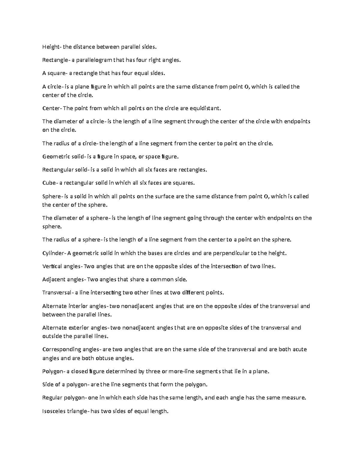 Notes week 5 geometry - Height- the distance between parallel sides ...