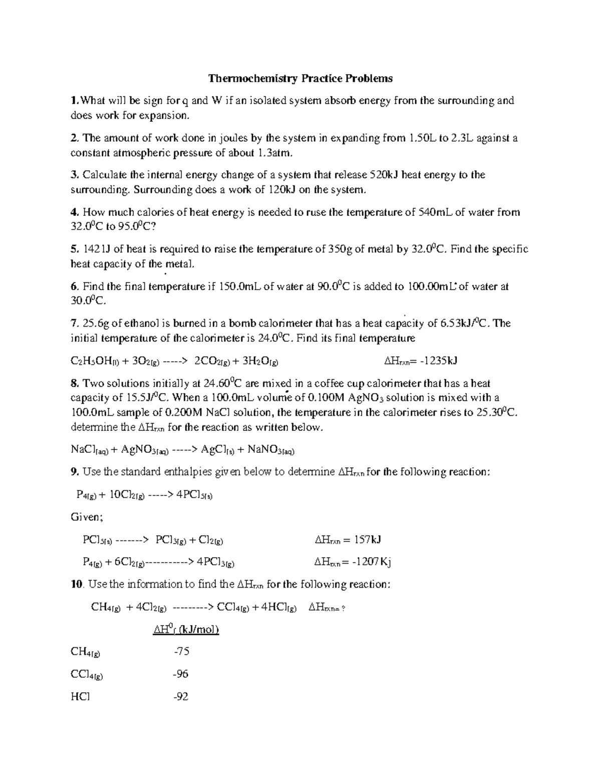 Chapter-6-thermochemistry - Thermochemistry Practice Problems 1. What ...