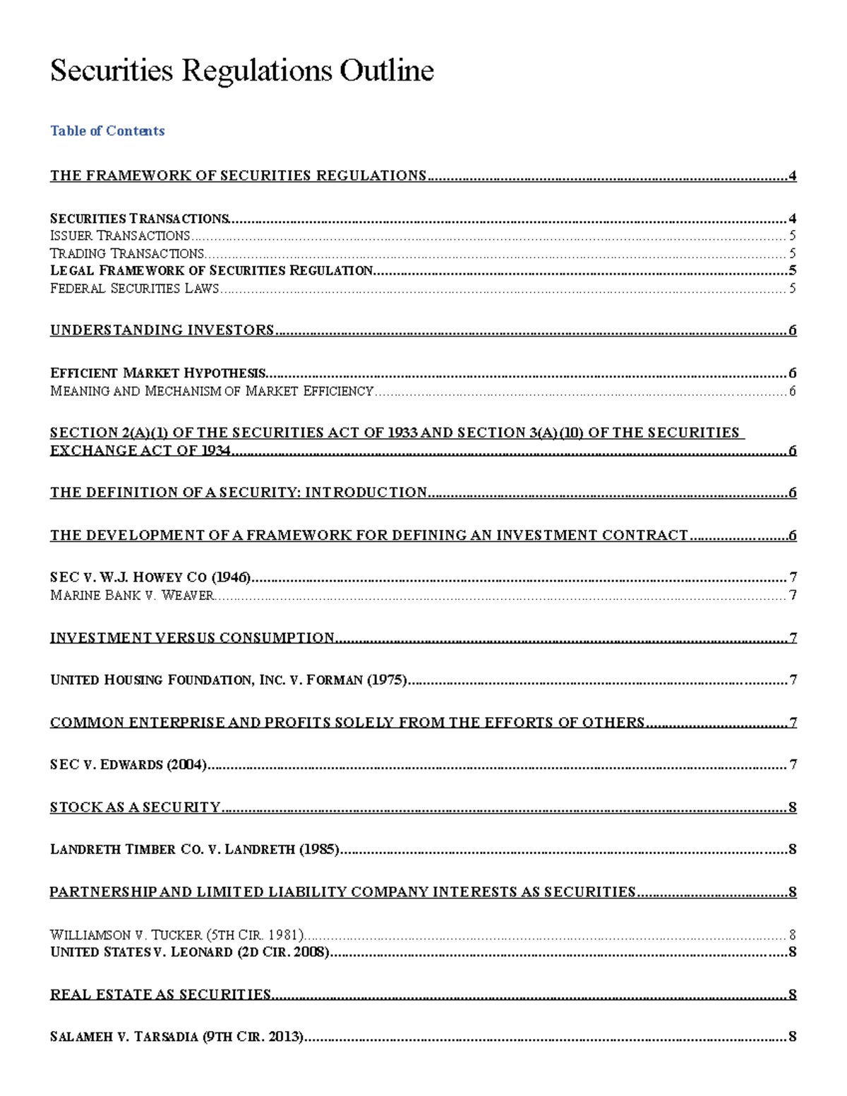 Securities Regulations Outline - - Studocu