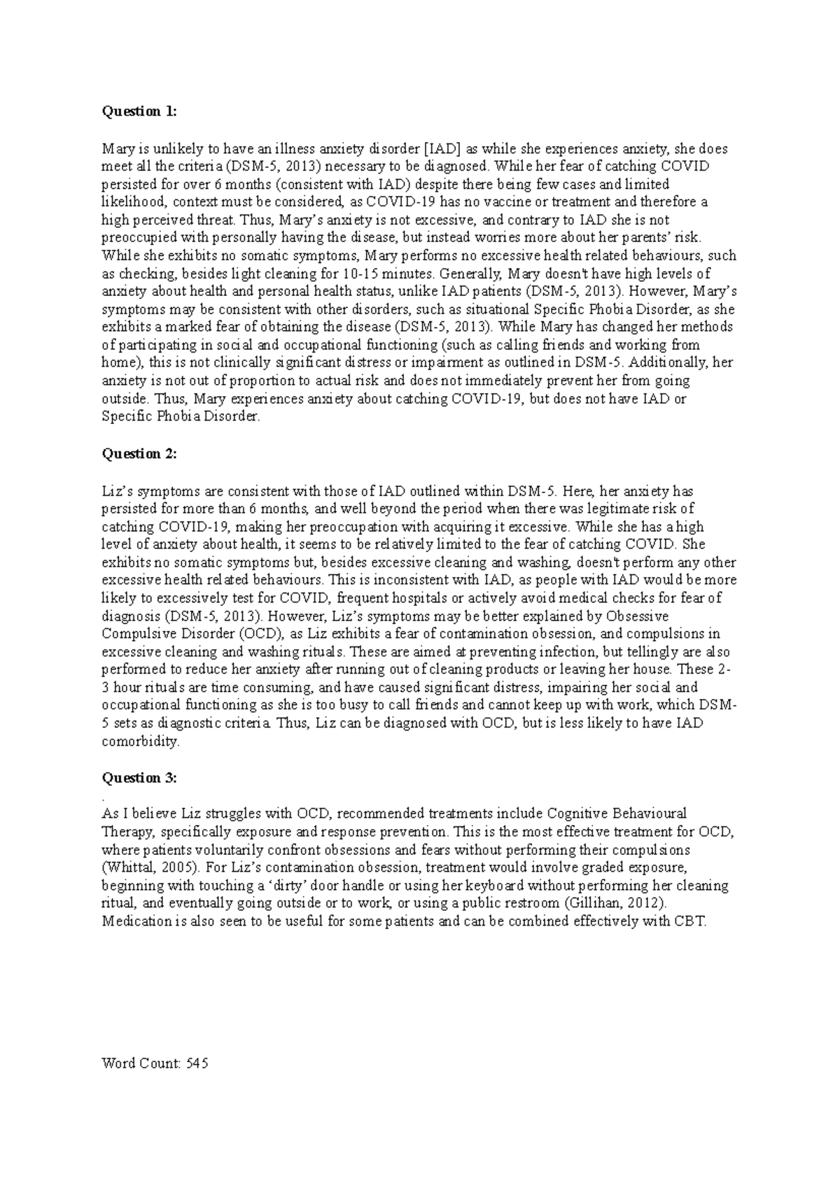 OLE1634 assignment - diagnosing examples - Question 1: Mary is unlikely ...