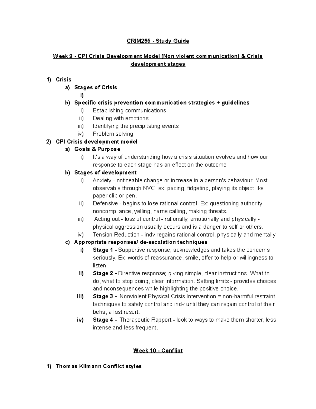 CRIM 265 - Weeks 9-12 - CRIM265 - Study Guide Week 9 - CPI Crisis ...
