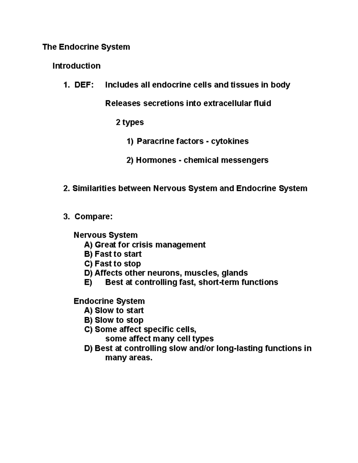 Endocrine System - Bio lecture notes 216 - The Endocrine System ...