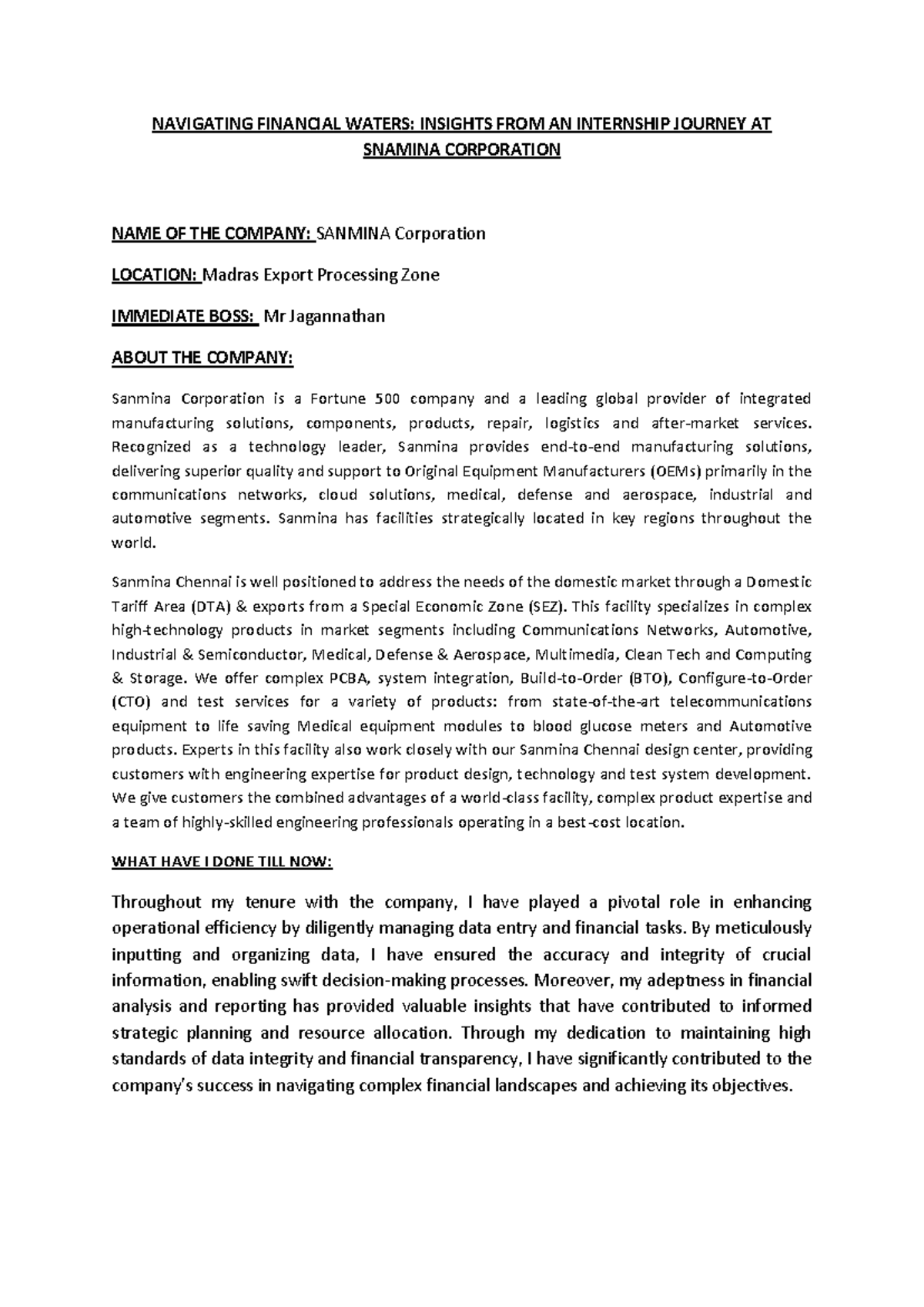 1st Internship Report and Research Topic - NAVIGATING FINANCIAL WATERS ...
