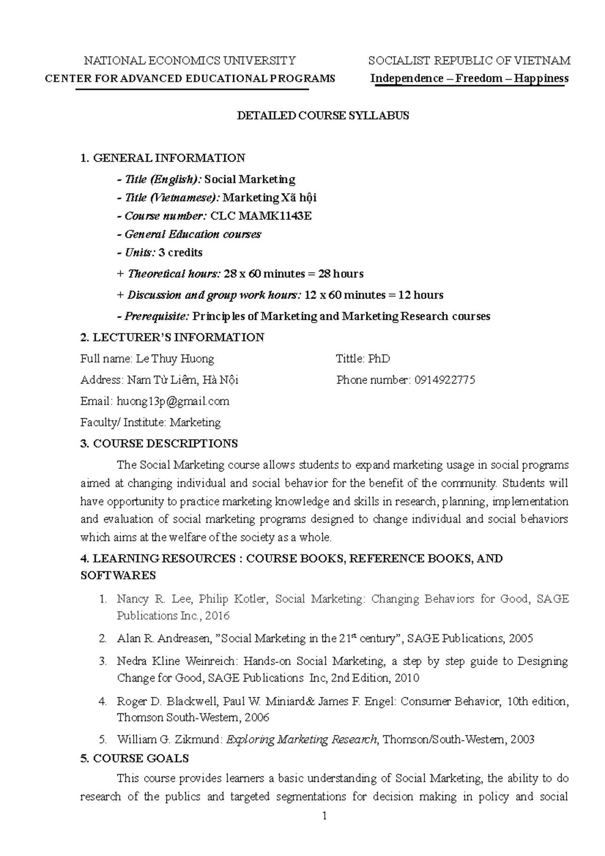 CLC-MAMK1143E.Social Marketing - NATIONAL ECONOMICS UNIVERSITY CENTER ...