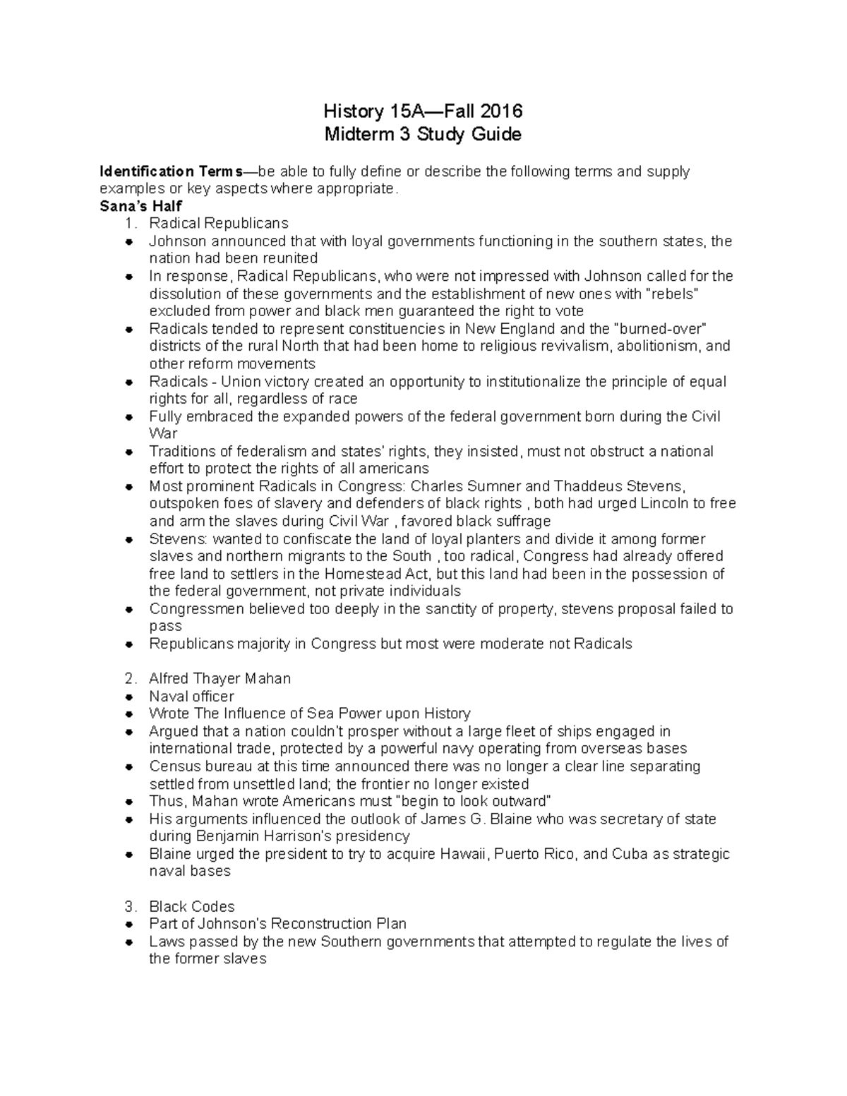 History Midterm 3 Notes - History 15A—Fall 2016 Midterm 3 Study Guide ...