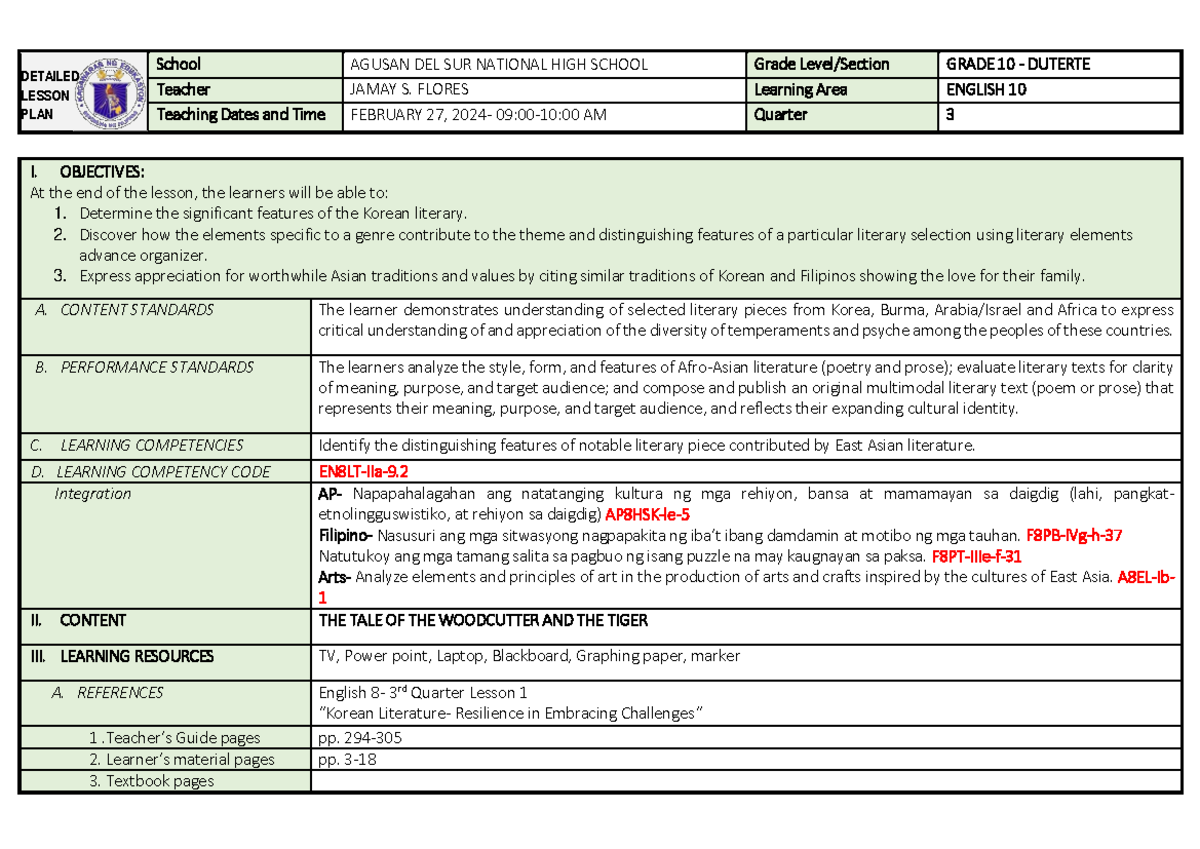 Dllfinaldemo - none - I. OBJECTIVES: At the end of the lesson, the ...