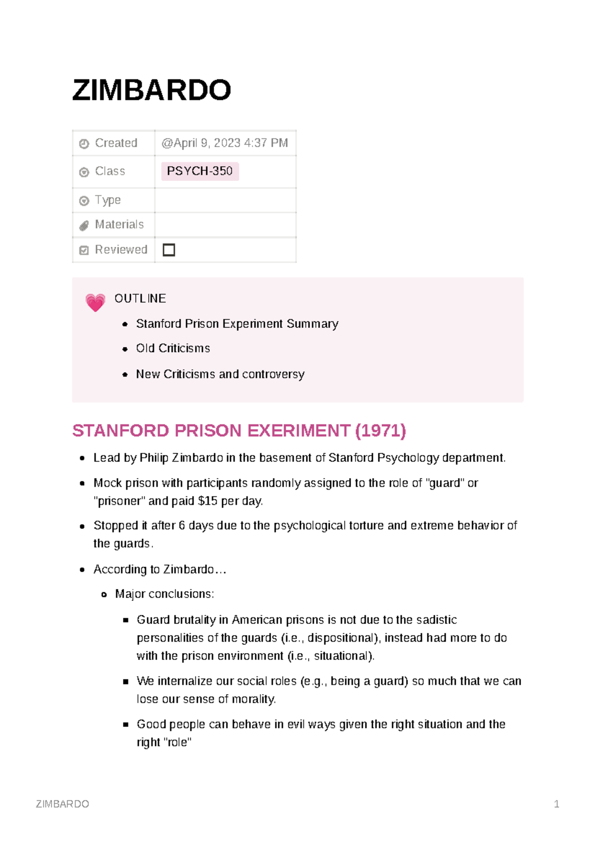 Social Psychology- Zimbardo - ZIMBARDO Created Class PSYCH- Type ...