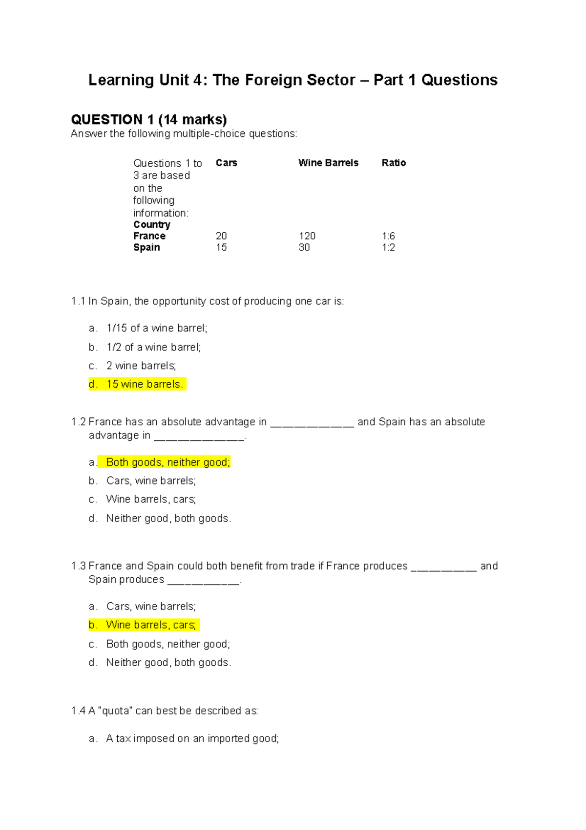 Learning Unit 4 (Part 1) Worksheet Answers - Learning Unit 4: The ...