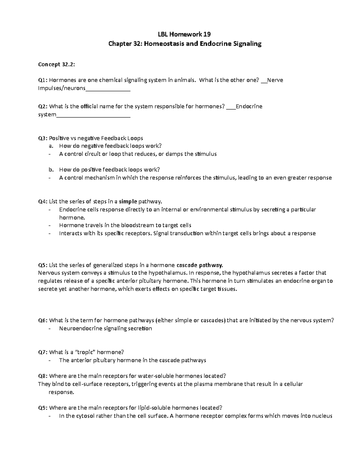 LBL19 - Hormones - Professor Micheal Jorgensen - LBL Homework 19 ...