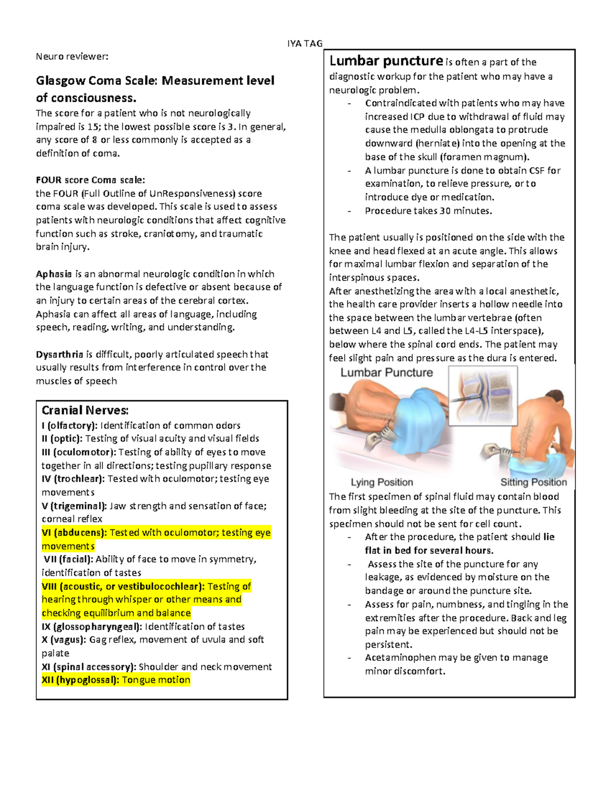 Neuro RVWR - term 4 reviewer to pass - Neuro reviewer: Glasgow Coma ...