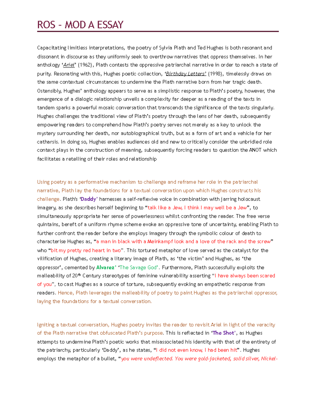 ROS - MOD A #HSC - Module A essay for advanced english which received a ...