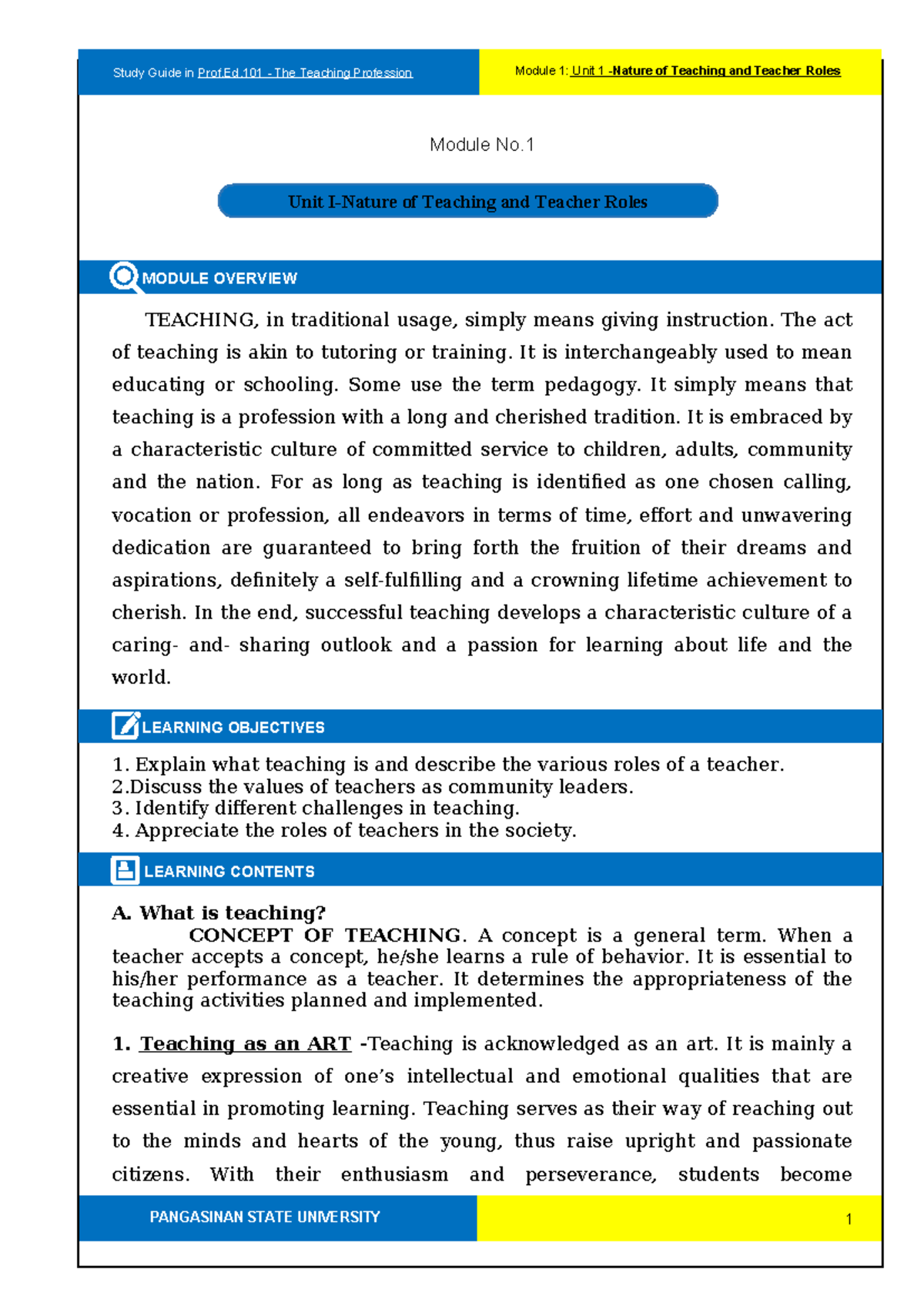 Prof. Ed. 101 SG1 - lecture - Unit I-Nature of Teaching and Teacher ...