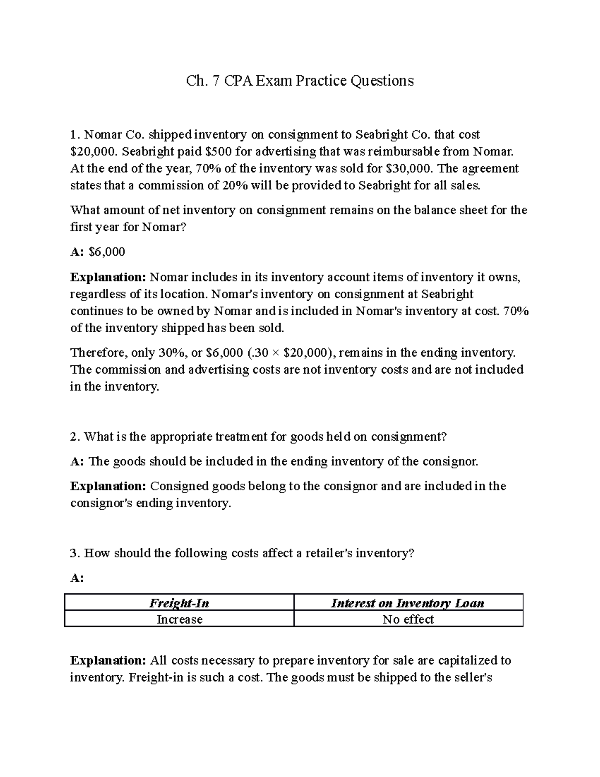 Ch. 7 CPA Exam Practice Questions and Task-Based Simulation - Ch. 7 CPA ...